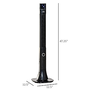 HOMCOM 47.25" Oscillating Tower Fan Cooling for Bedroom with 3 Speeds, Floor Fan with 12h Timer, LED Display, and Remote Control, Black