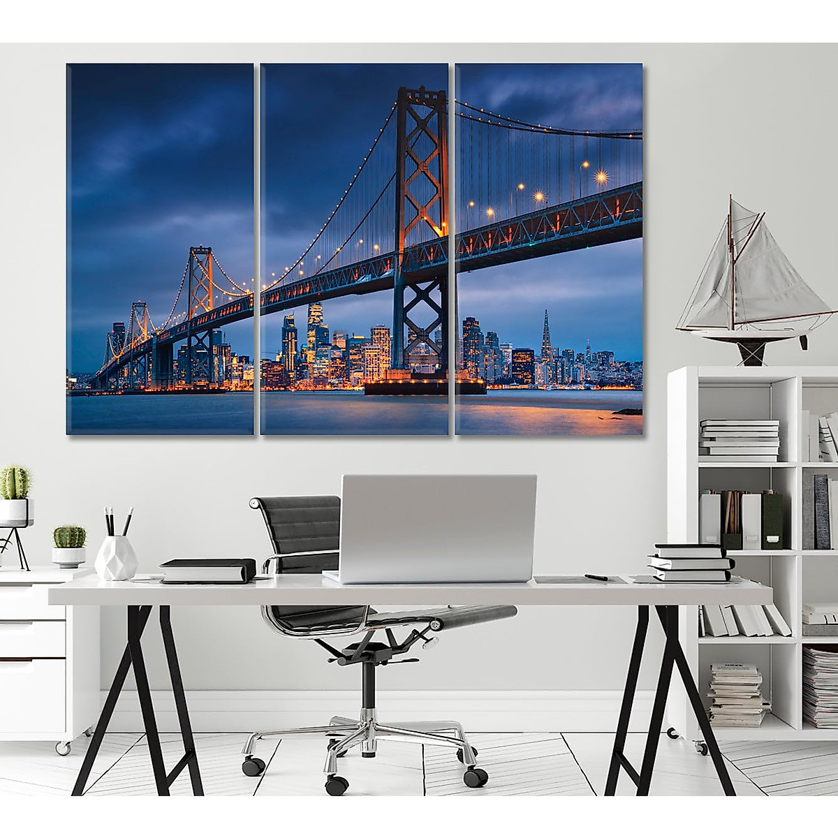 Downtown San Francisco with Oakland Bridge USA Canvas Print 1 Panel / 36x24 inches