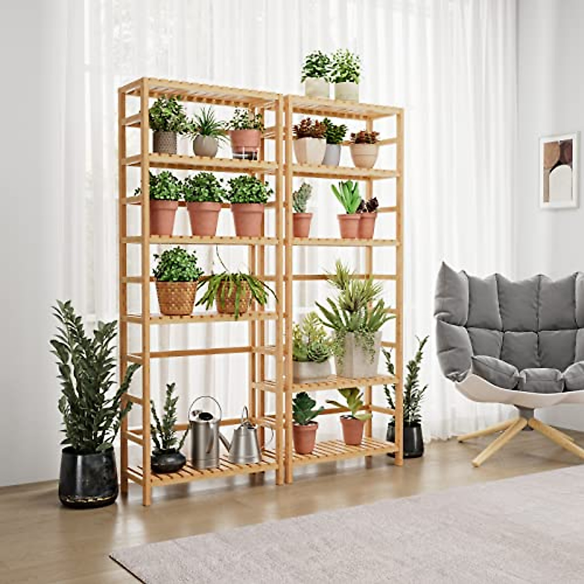 Bamjoy Bamboo Shelf, 6 Tier Bookcase Storage Shelves, Tall Book Rack Shelving Unit, Multipurpose Storage Display Shelf Adjustable Shelves Plant Stand for Home Office Bathroom Kitchen Living Room, 64"H