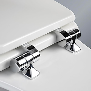 Mayfair Benton Toilet Seat with Chrome Hinges, Slow Close Wood Seat, Secure Metal Hinges, Easy Install, Elongated, White