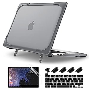 Batianda for MacBook Pro 13 inch Case 2022 2020 Release A2338 M2 M1 A2289 A2251, Heavy Duty Plastic Hard Shell Cover with Fold Kickstand Shockproof Function for New MacBook Pro 13-inch Touch Bar, Grey