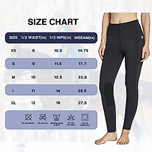 FitsT4 Sports Kid's Fleece Lined Riding Breeches Girls Winter Equestrian Pants Knee Patch Schooling Tights Cell Pocket Black XS