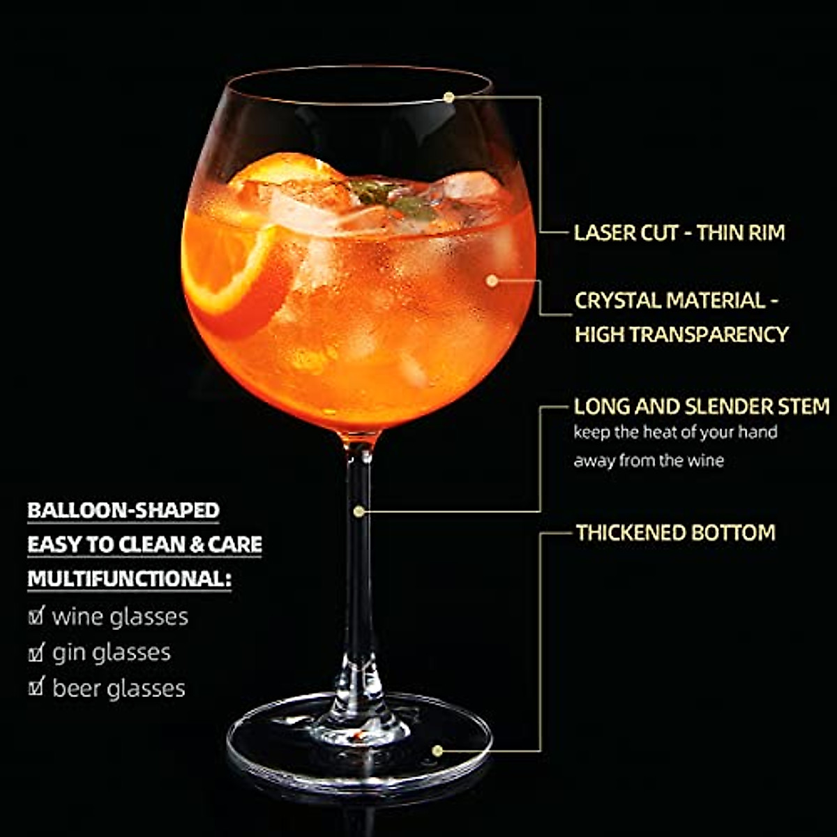 FAWLES Crystal Red Wine Glasses Set of 4, 23 oz (640 ml) Balloon Wine Goblets Set, Gin and Tonic Glasses Set, Perfect Gifts for Housewarming, Wedding and Anniversary