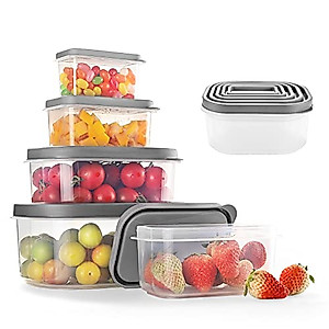 JJOO 10PCS Food Storage Containers with Lids (5 containers + 5 Lids), Reusable Meal Prep Container, Airtight Plastic freezer Containers for Pantry, Microwave and Dishwasher Safe, Grey