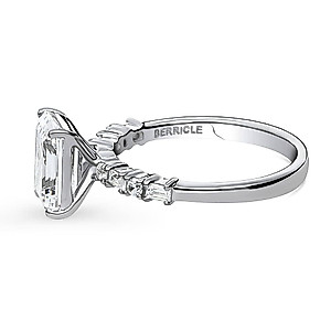 BERRICLE Sterling Silver Solitaire Wedding Engagement Rings 2.1 Carat Emerald Cut Cubic Zirconia CZ Art Deco Promise Ring for Women, Rhodium Plated Size 6
