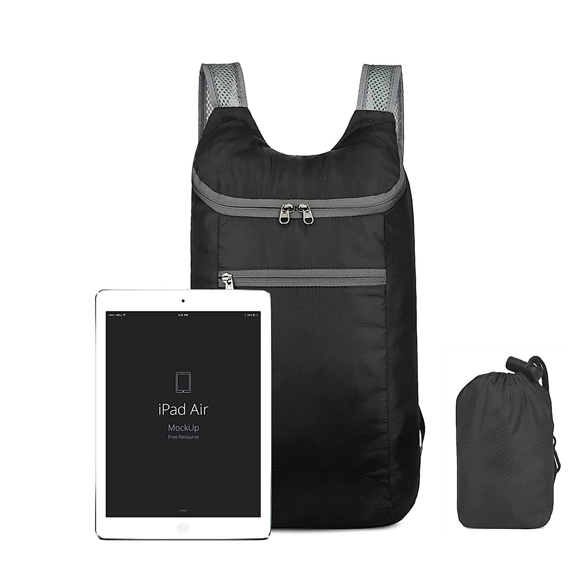 Convenient Lightweight Foldable Packable Backpacks Daypacks - Water Resistant Breathable Light Soft Thin Durable Bags Pouch Pocket for Size4 Football Basketball Volleyball for Teen Child/15L Black