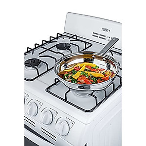 Summit RG244WS 24"" Freestanding Gas Range with 2.9 cu. ft. Oven Capacity Electronic Ignition High Backguard Broiler Drawer Continuous Grates and Safety Brake System for Oven Racks in White