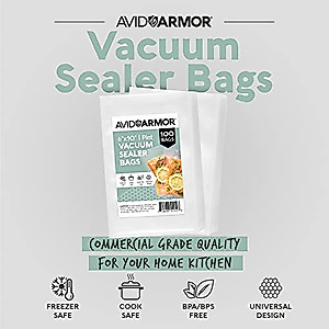 Avid Armor Vacuum Sealer Bags Pint Size, Vac Seal Bags for Food Storage, Meal Saver Freezer Vacuum Sealer Bags, Sous Vide Bags Vacuum Sealer, Non-BPA, 6 x 10 inches, Pack of 100