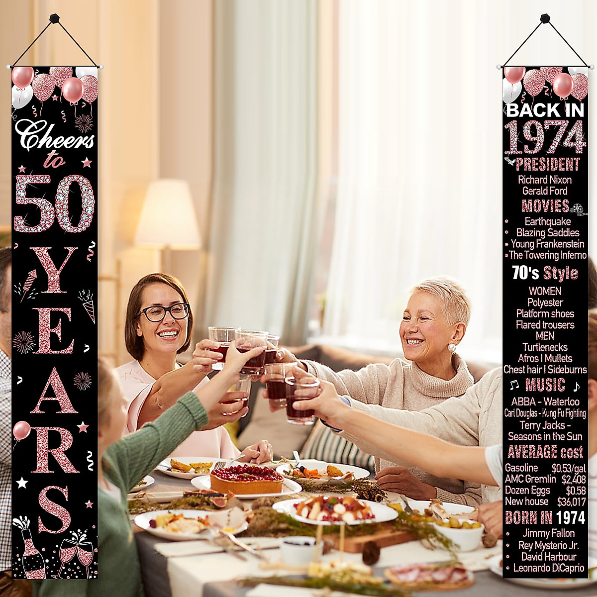 50th Birthday Door Banner Decorations for Women, Rose Gold Happy 50th Birthday Back in 1973 Porch Sign Party Supplies, Fifty Years Old Birthday Decor for Outdoor Indoor