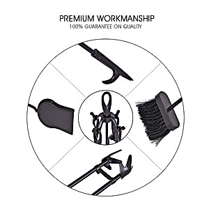 Tangkula Fireplace Set 5 Piece Rustic Heavy Duty Compact Wrought Iron Fire Place Tool Set with Pedestal Place, Hearth Tool, 25.5"