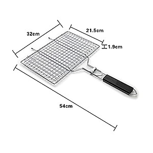 JAHH Fish Grilling Basket, Folding Portable Stainless Steel BBQ Grill Basket for Fish Vegetables Shrimp with Removable Handle