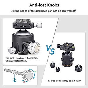 Low Profile Ball Head Tripod Mount Ball Head 52mm Diameter ARTCISE LB52 All Metal CNC Machining with Two 1/4" Quick Release Plates for Tripod, Monopod, DSLR, Camcorder，Max Load 66lbs /30kg