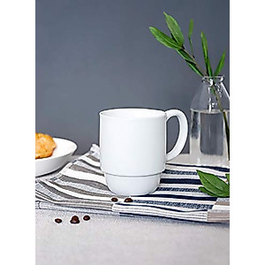 Porcelain Stackable Coffee Mugs Set of 4-16 Ounce Cups with Handle for Hot or Cold Drinks like Cocoa, Milk, Tea or Water - Smooth Ceramic with Modern Design, White