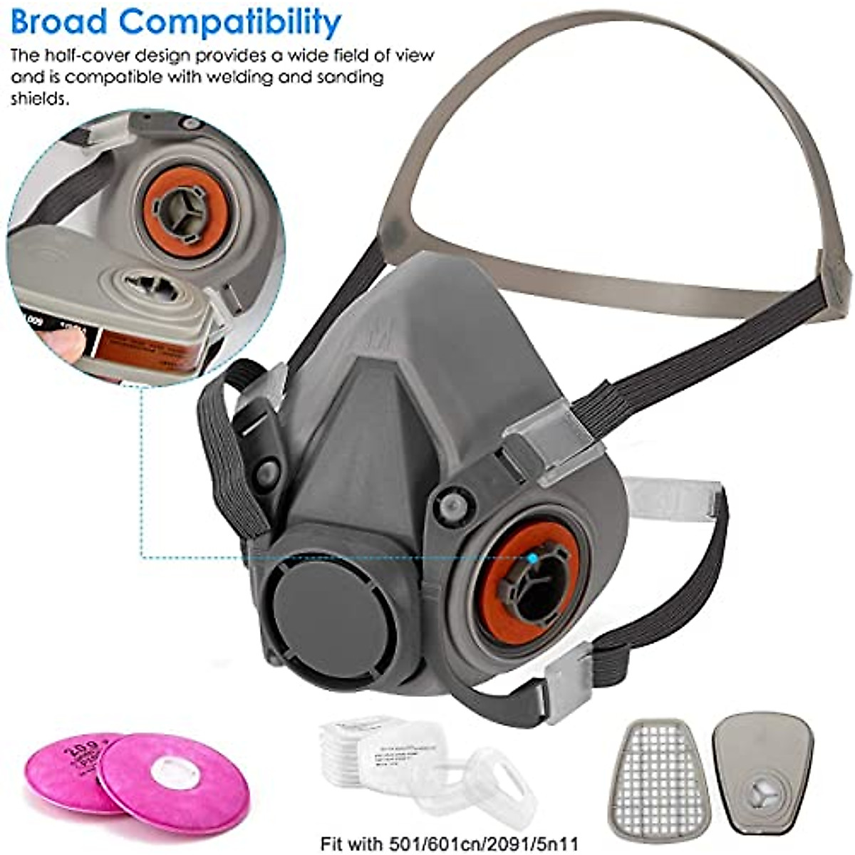 [Half mask respirator] Reusable Half Face Cover 6200 spray mask for spraying Painting.Chemical Machine Polishing.Welding. Woodworking and Other Work Protection (7 in 1 )Medium