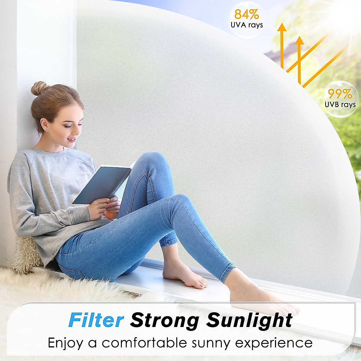 Haton Window Privacy Film Frosted Glass Film for Bathroom, Static Cling Sun Heat Blocking Window Clings, Opaque Frosting Coverings Tint for Home Door, Non-Adhesive, Pure 17.5" x 78.7"