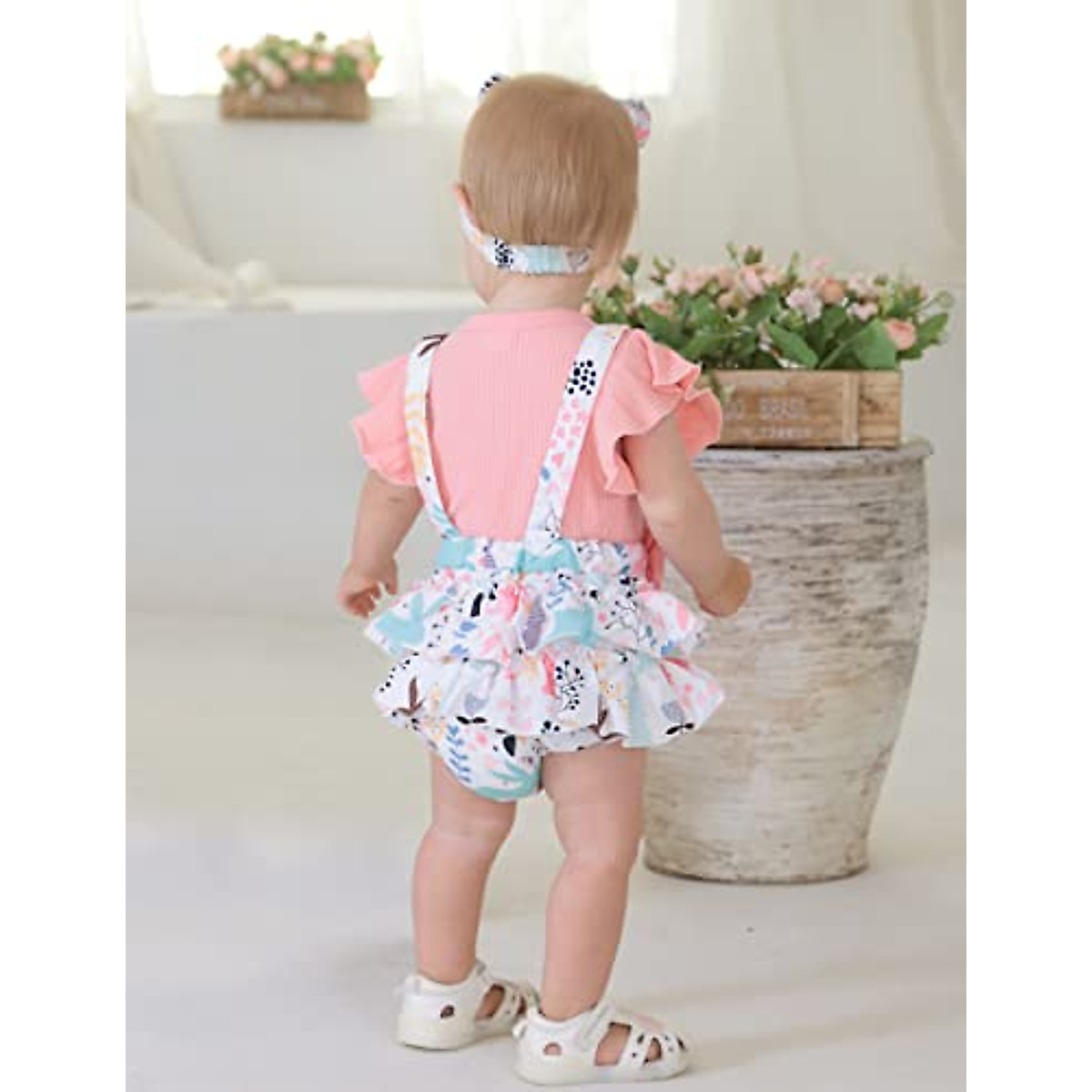SAPGEJJDJFGE Newborn Baby Girl Clothes Infant Summer Outfits Leopard Heart Ribbed Sleeveless Top + Ruffle Shorts Set 2Pcs (Pink A, 0-3 Months)