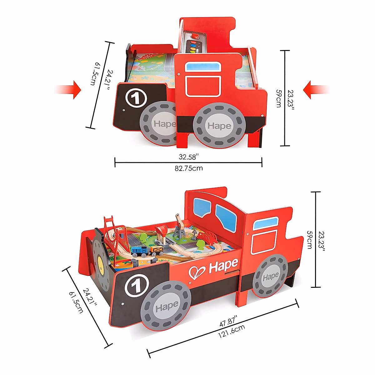 Hape Busy City Rail Set, Ride-On & Foldable Engine Table