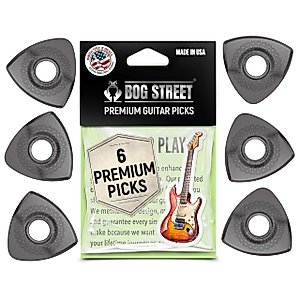 Bog Street Axe Cut Thin Guitar Pick Pack Of 6 - Made in USA Ergonomic Guitar Picks Thin, Non Slip Light Guitar Picks, Black Color