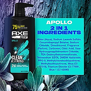 AXE Wash & Care 2-in-1 Shampoo & Conditioner Apollo Wash & Care 4 Count for Clean & Strong Hair Sage & Cedarwood 100% Recycled Bottle 28 oz