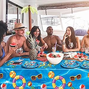 Pool Birthdy Party Tableware set,Beach Theme Party Supplies,Paper Plates,Napkins,Tablecloth for Kids Birthday, Pool,Beach,Summer Party,76 PCS,Serves 25