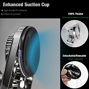 Suction cup Handheld Shower Head Holder - 5 Angles Adjustable - Unique Horizontal Setting - Large Shower Head Supports, Relocatable - Wall mounted with Vacuum Power (Chrome)