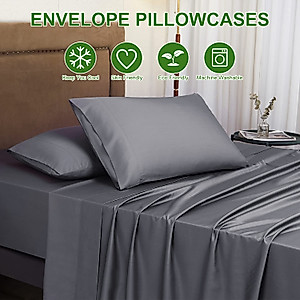 Ivellow Deep Pocket King Sheets, Rayon Derived from Bamboo, Extra Deep Pocket up to 18"-24", Hotel Luxury Cooling Sheets for King Size Bed, Silky Soft, Smooth, Breathable Bed Sheets Grey