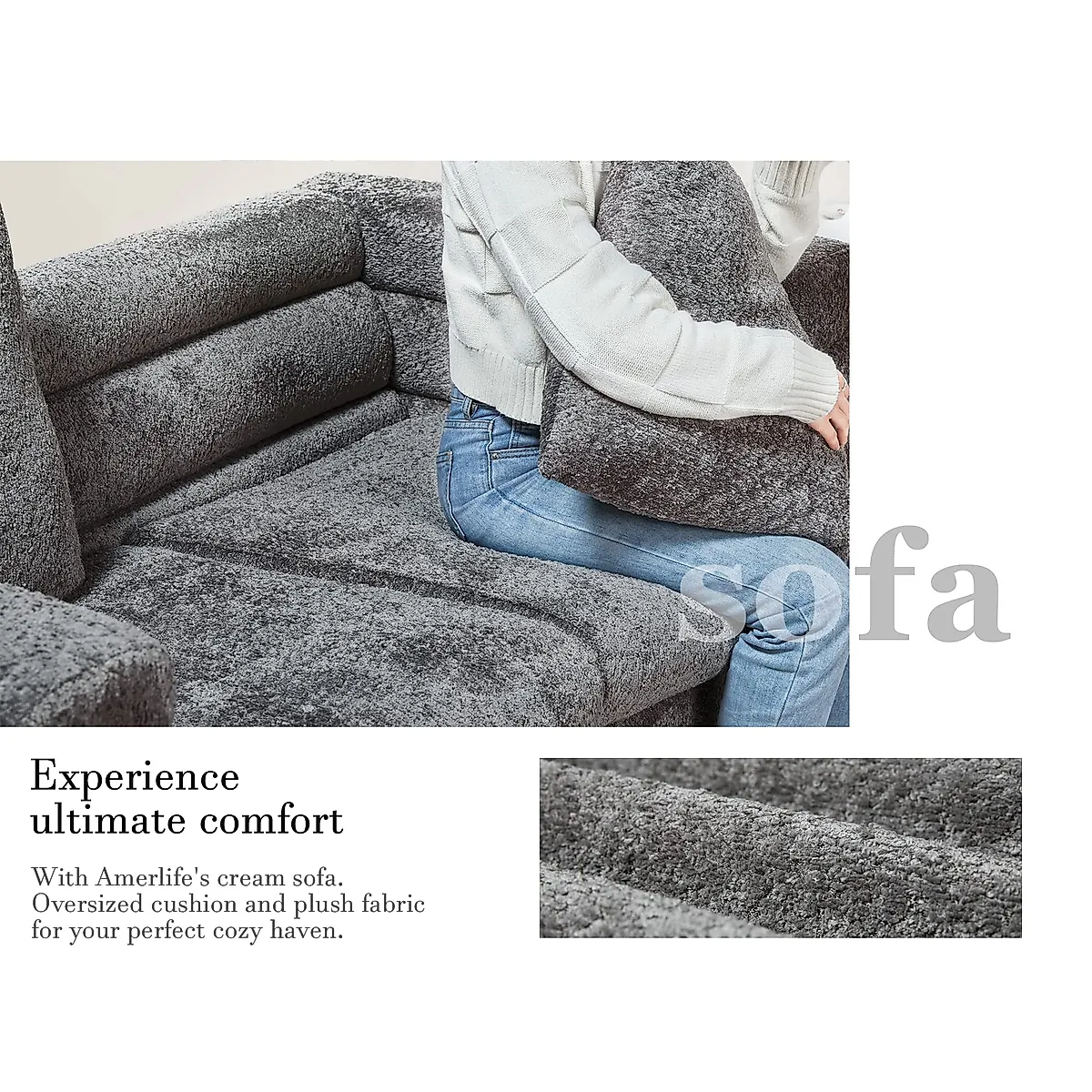 AMERLIFE Loveseat Sofa, 2 Seater Couch- Deep Seat Sofa Couch, Comfy Sofa for Living Room- Grey Couch
