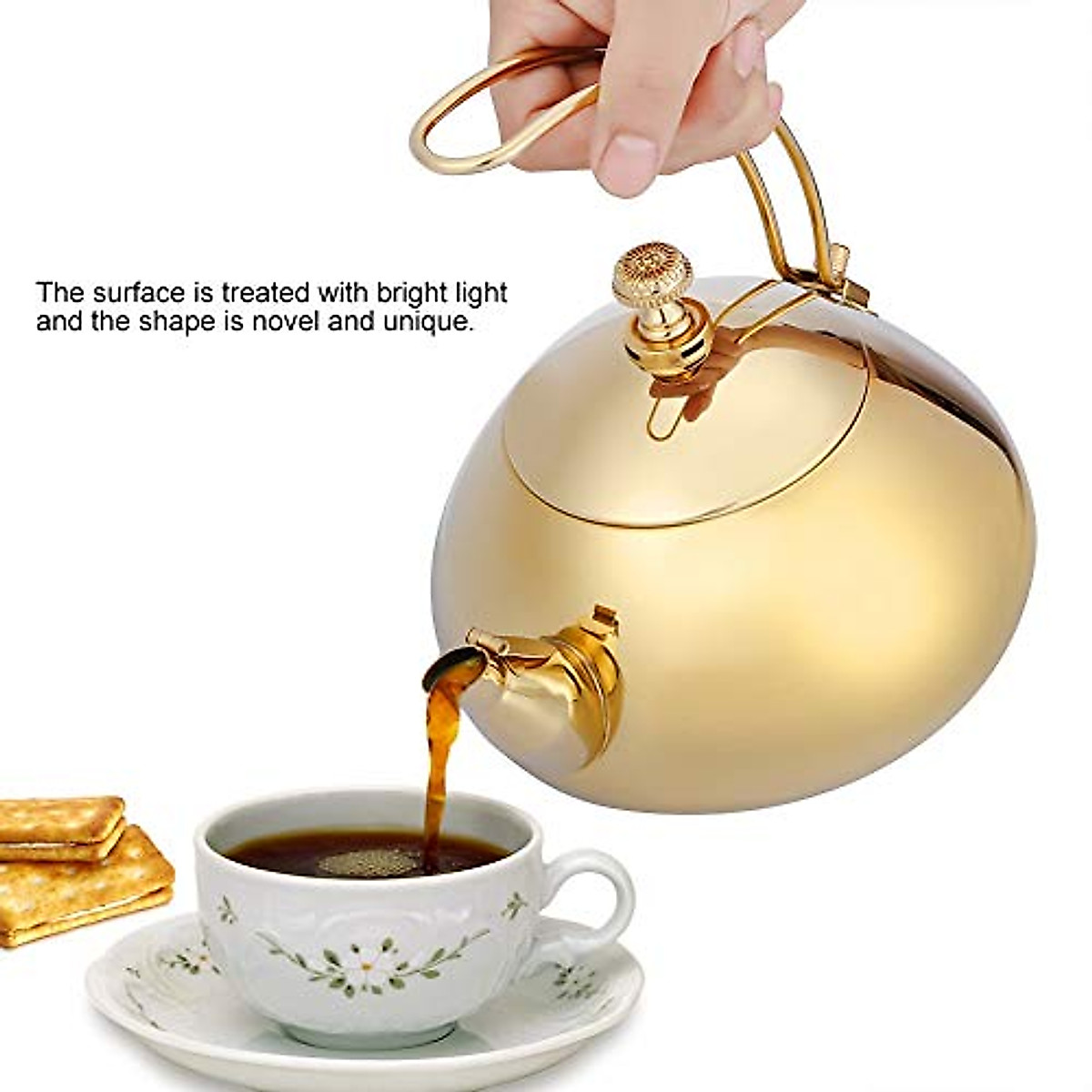 Tea Kettle,Whistling Tea Pots for Stove Top,Food Grade Stainless Steel Teapot,Classic Stovetop Kettle with Universal Base,Cool Grip Bakelite Handle Fast Water Heating Boiling Pot(GOLD)