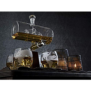Whiskey & Wine Decanter Gifts for Men & Dad, Ship Decanter 1000ml, Set with 4 Globe Drinking Glasses - Cool Liquor Dispenser for Home Bar Unique Birthday Gift Ideas from Wife, Daughter, Son Present