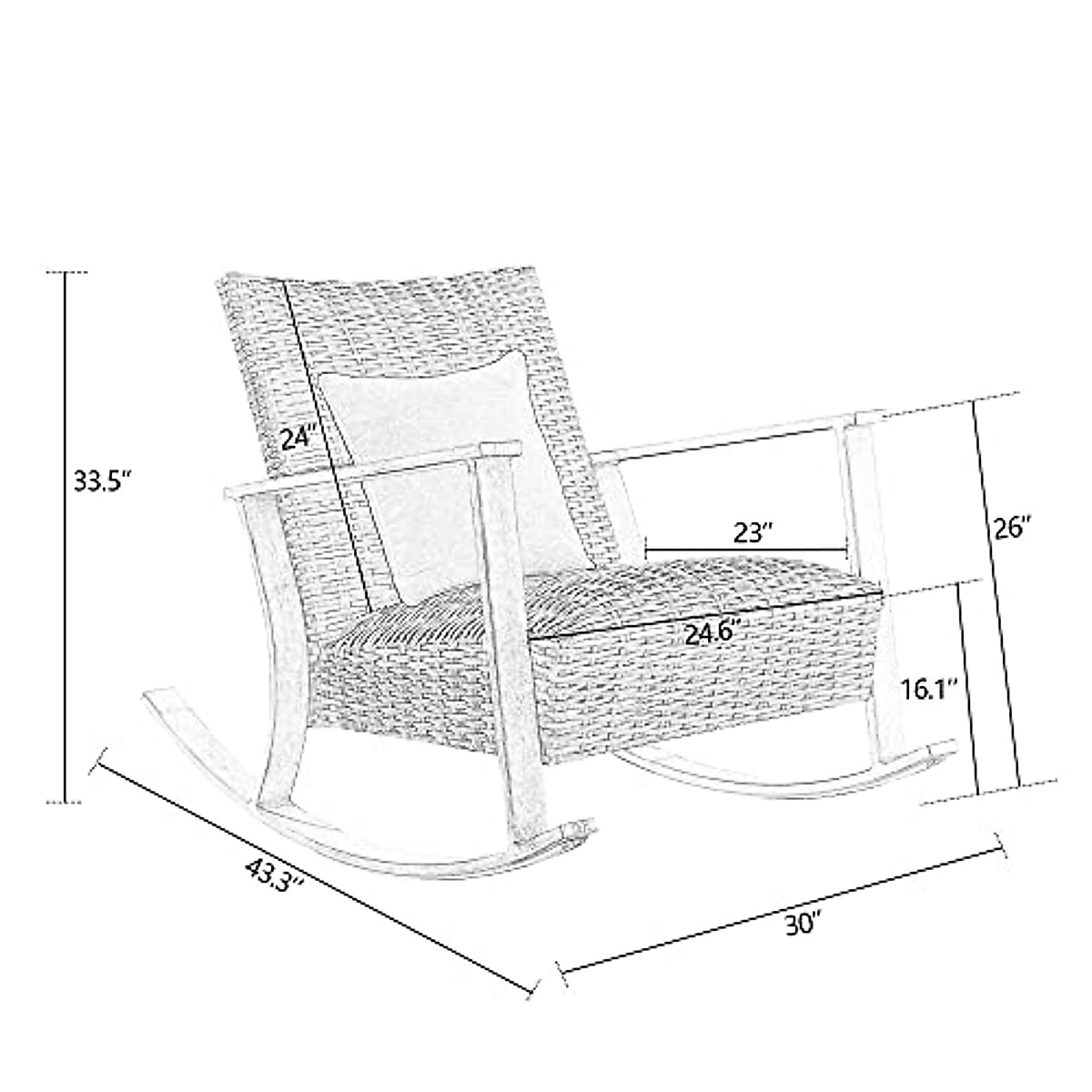Ulax Furniture Outdoor Wicker Rocking Chair, All- Weather Outside Rattan Furniture, Club Rocker Chair with Armrest for Garden, Patio, Balcony and Backyard (Grey)