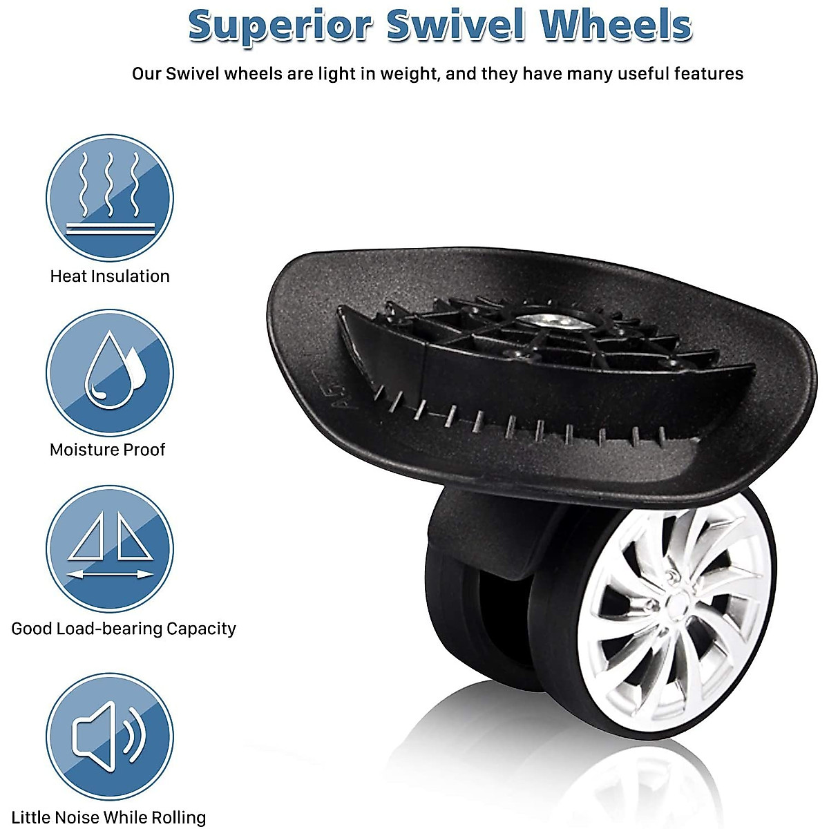 1Pair Luggage Suitcase Replacement Wheels,Swivel Durable Double Row Large Wheel Quiet Suitcase Wheels