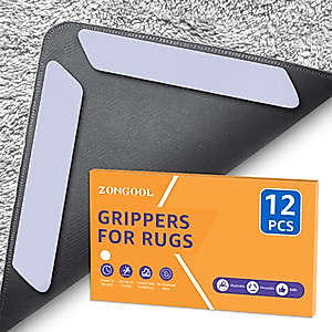 12 PCS Rug Tape, Reusable Washable Carpet Tape, Double Sided Non-Slip Rug Pads for Hardwood Floors, Rug Stoppers for Area Rugs, White