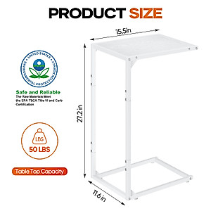 Set of 2 C Shaped End Table, Couch Tables That Slide Under, C Shaped Sofa Table for Couch, C Tray Snack Side Table for Living Room, Bedroom,Sofa, White