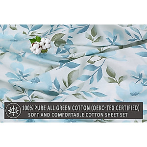 RUVANTI 100% Cotton Sheets for Queen Size Bed - Cooling Sateen Sheets - Breathable & Durable Queen Sheet Set - 16 Inches Deep Pocket Queen Size Sheets - Erica Floral - 4 Pieces