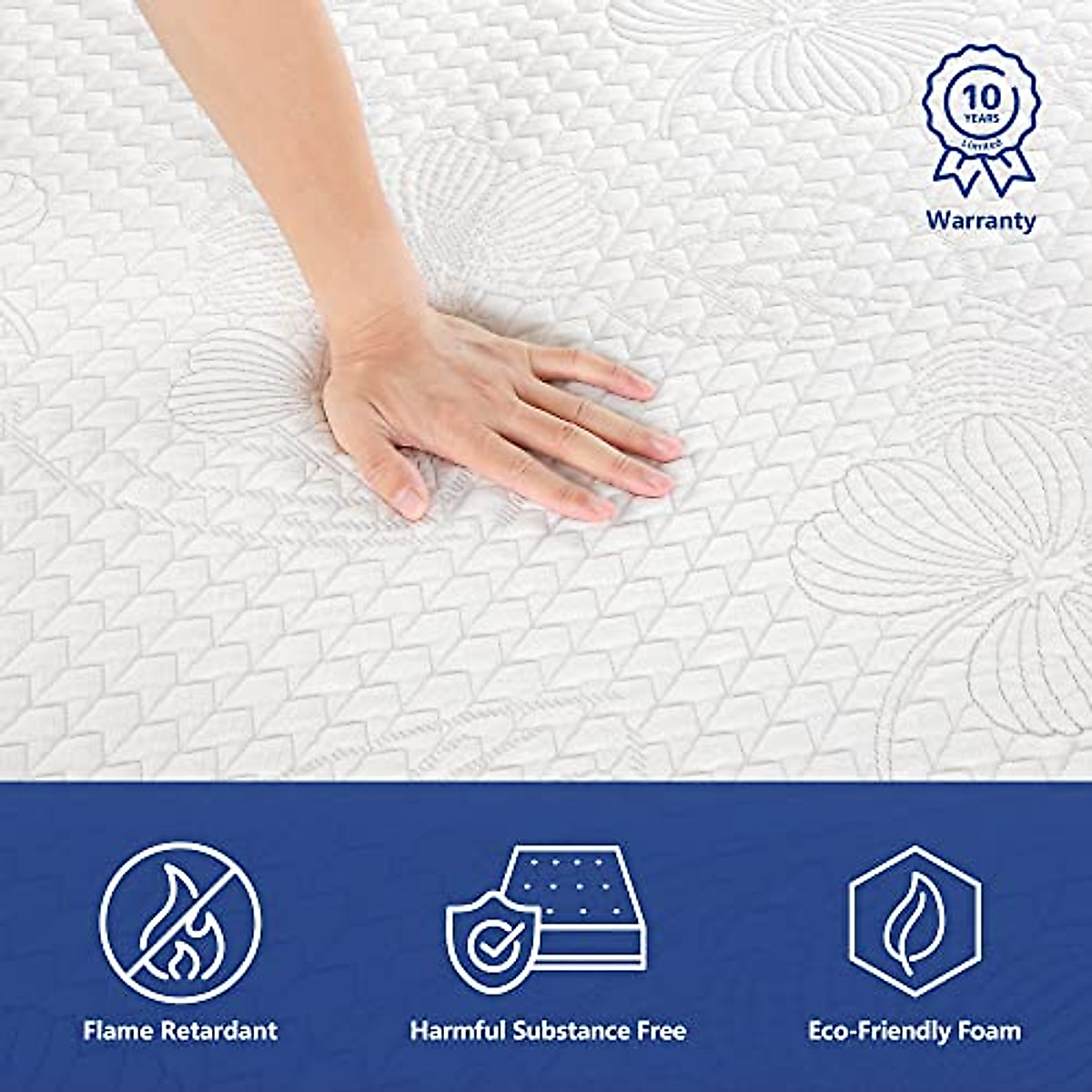 Olee Sleep 9 Inch Ventilated Gel Infused Memory Foam Mattress, CertiPUR-US® Certified, Gray, Queen