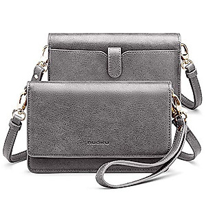 nuoku Women Small Crossbody Bag Cellphone Purse Wallet with RFID Card Slots 2 Straps Wristlet, Grey Bag