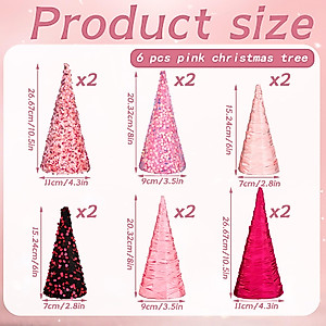 Kigley 6 Pcs Pink Valentine Day Tree Cone Decor 3 Various Size Tabletop Cone Valentine Trees Table Decorations Christmas Indoor Tiered Tray Home Decor Centerpieces(Pink,Wood)