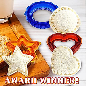 T4U888 3 Sets Sandwich Cutter and Sealer, Uncrustables Sandwich Maker, Safety Material DIY Sandwich Cutter for Lunchbox and Bento Box Boys and Girls Kids Lunch (Star, Heart, Circle)