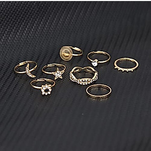 JEWEKY Moon Stackble Rings Crystal Knuckle Ring Set Gold Star Adjustable Rings Circle Accessories for Women (Pack of 6)