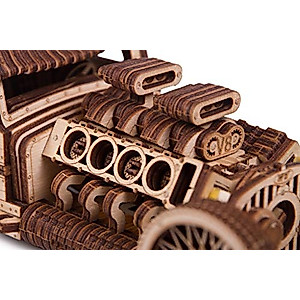 Wood Trick Hot Rod Wooden Model Car Kit to Build - Rides up to 32 feet - Detailed - 3D Wooden Puzzles for Adults and Kids to Build - Engineering DIY Mechanical Wood Model Kits for Adults