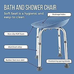 Remedic Bath and Shower Chair, Ergonomic Shaped PUR Foam Seat - Height Adjustable Shower Stool, Tub Chair, & Bathtub Seat Stool with Anti-Slip Rubber Feet, DME Bathtub Stool Seat for Seniors, Elderly