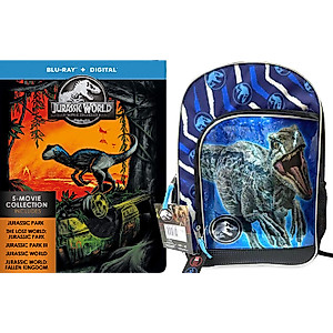 Blue Dinosaur Jurassic Park Stephen Spielberg & World & Steelbook 5 Films Fallen Kingdom / Lost World Limited Edition Blu Ray Family Adventure Movie Bundle Legendary Backpack Double Set