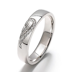 Jeulia Sterling Silver Band for Women Heart Shape Two Tone Angel Wing Fingerprint Inlay Rings Couples Wedding Engagement Promise Jewelry with Gifts Box (Angel Wing, 10)