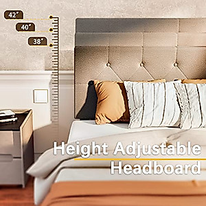 Fluest Queen Bed Frame with Headboard Storage Drawers of 4 Upholstered Bed Frame Platform Adjustable Headboard Wooden Slats Support/No Box Spring Needed/Easy Assembly/Mattress Foundation, Dark Grey