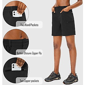 Viodia Women's 6" Hiking Golf Shorts with Zipper Pockets Quick Dry Stretch Cargo Shorts for Women Casual Summer Black