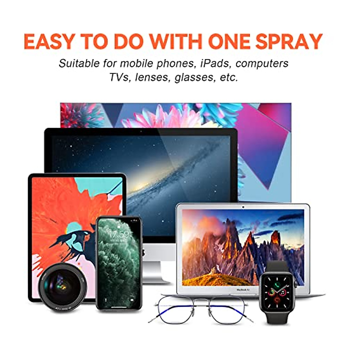 ZERNBER Screen Cleaner, Touch Screen Mist Cleaner, Cell Phone, Laptop and Tablet Screen, 3-in-1 Spray and Microfiber Cloth, Refillable with Water, Alcohol, Sanitizer (Pink -0.35oz)