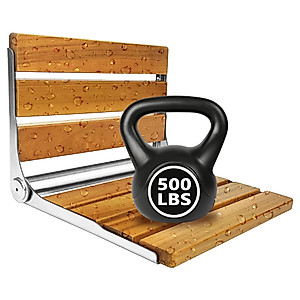 KoreTech Folding Shower Seat Teak, Bath Safety Furniture Stainless Steel, Shower Seats for Elderly, Fold Down Shower Seat, Oak and Stainless Steel