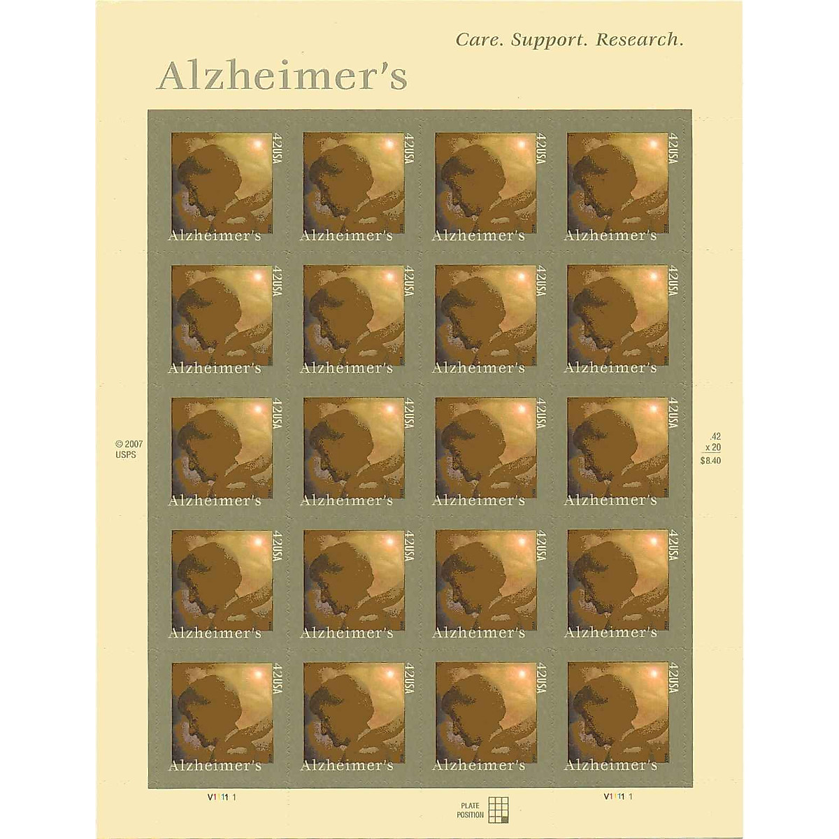 Alzheimer's Sheet of Twenty 42 Cents Stamps Scott 4358