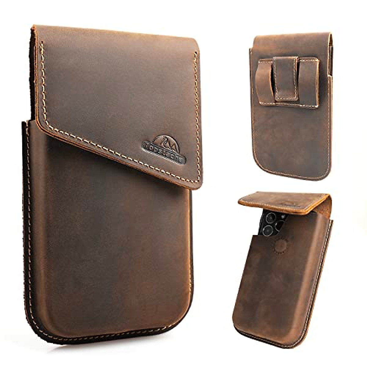 Topstache Leather Phone Holster,Samsung S22 Plus Belt Holder, Case for Belt,Universal Phone Pouch with Belt Clip for iPhone 13 Pro Max/14 Pro Max, Flip Cellphone Cases