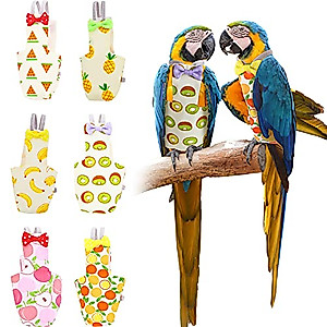 6 Pieces Bird Diaper Washable Parrot Diapers Reusable Bird Flight Suit Diaper Waterproof Inner Layer Protective Parrot Nappy Clothes for Parakeet Parrot Mini Macaw Budgie Canary, Fruit Style (Medium)